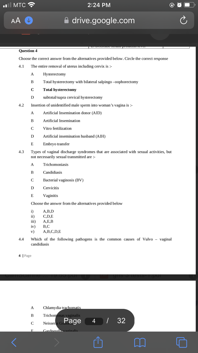 Question 4 Choose the correct answer from the alternatives provided below..