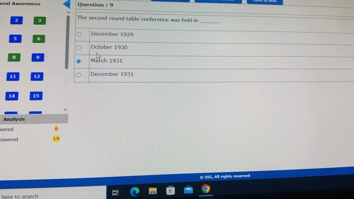 The second round table conference was held in __. A. December 1929 B. Oc..