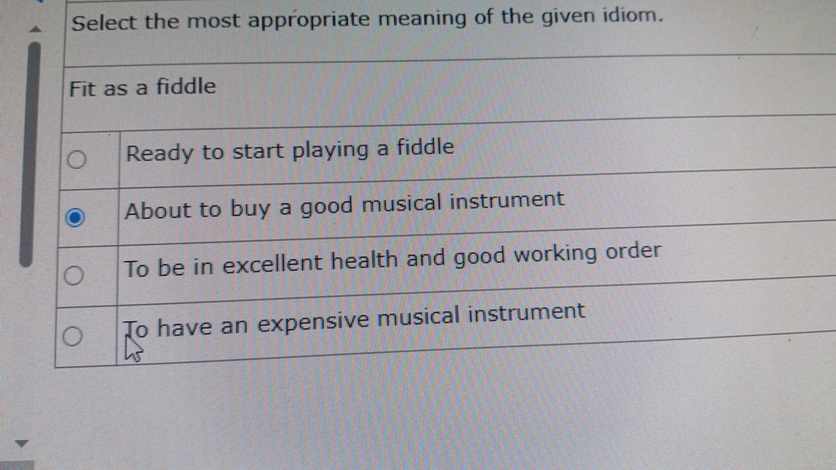 Select the most appropriate meaning of the given idiom. Fit as a fiddle