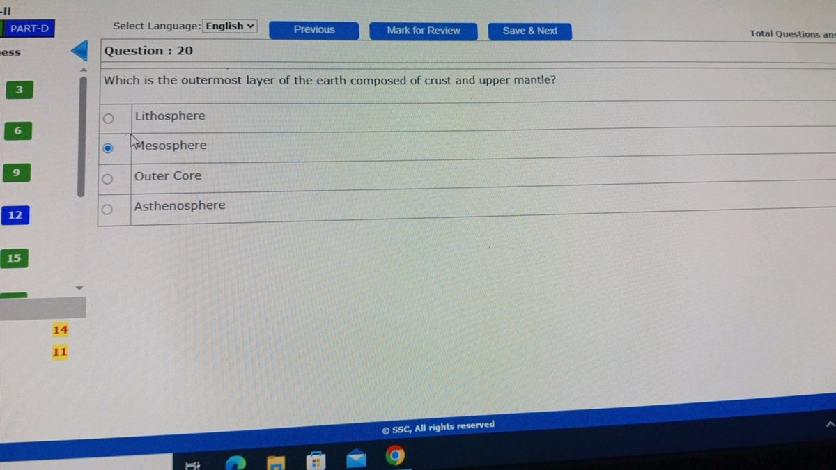 Which is the outermost layer of the earth composed of crust and upper man..