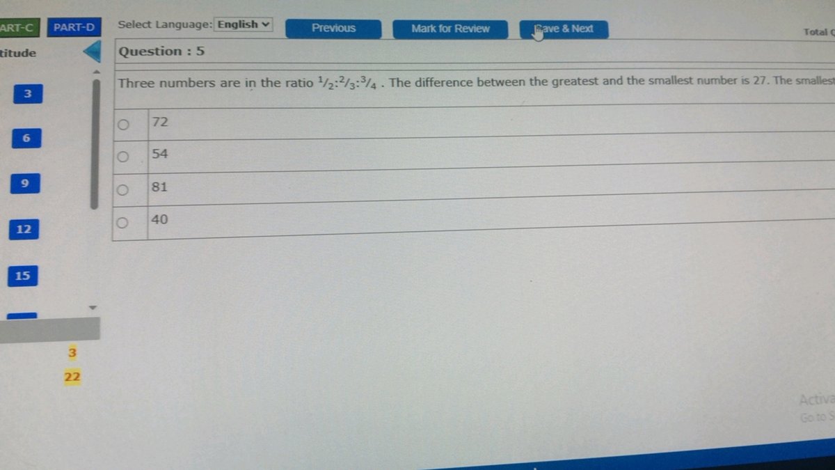Three numbers are in the ratio 1/2 : 2/3 : 3/4. The difference between th..