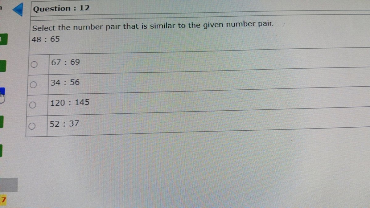 Question : 12 Select the number pair that is similar to the given number