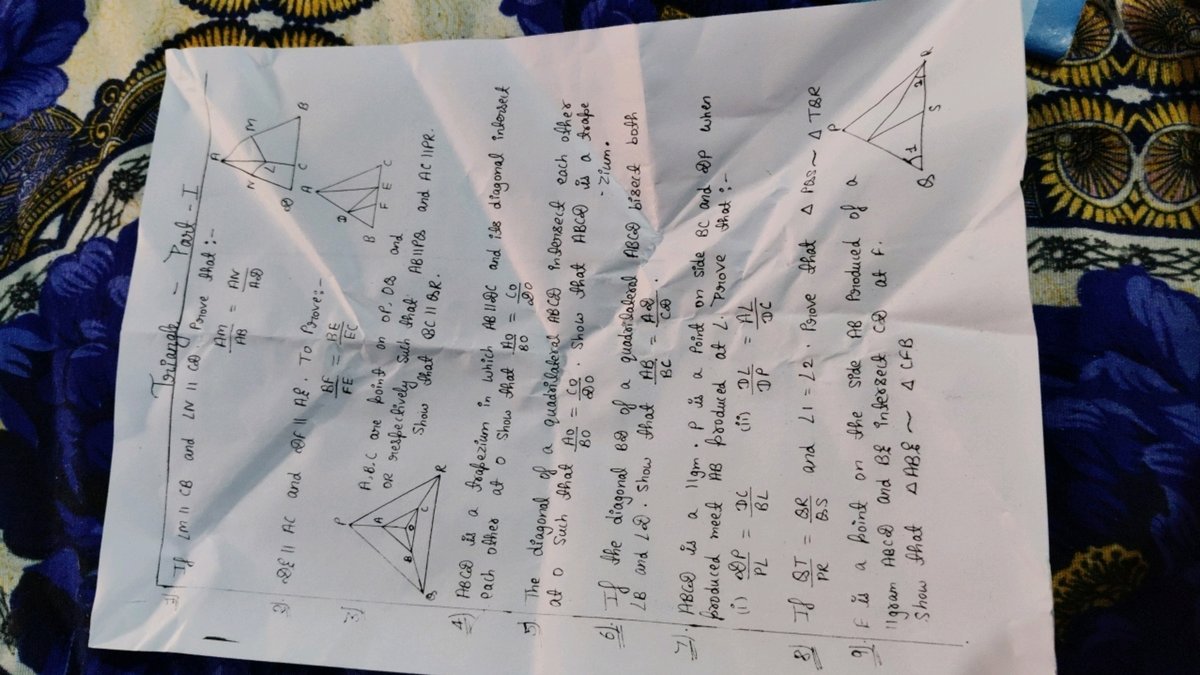 Here are several geometry problems related to triangles, quadrilaterals,