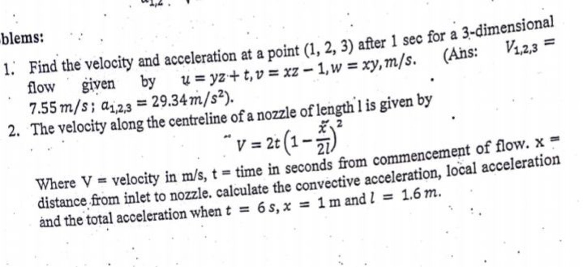 Question 1 Find the velocity and acceleration at point (1, 2, 3) after 1