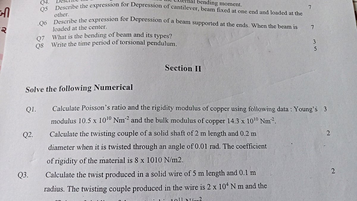 Q1. Calculate Poisson's ratio and the rigidity modulus of copper using fo..
