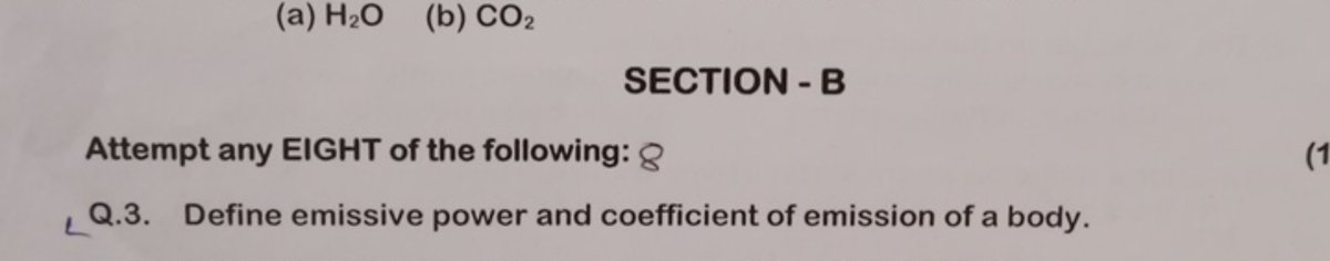 Q.3. Define emissive power and coefficient of emission of a body. | Filo