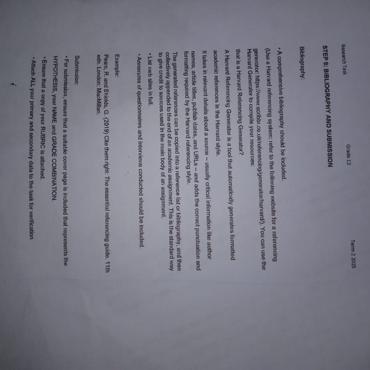 STEP 8: BIBLIOGRAPHY AND SUBMISSION (Grade 12 Research Task) Bibliograph..