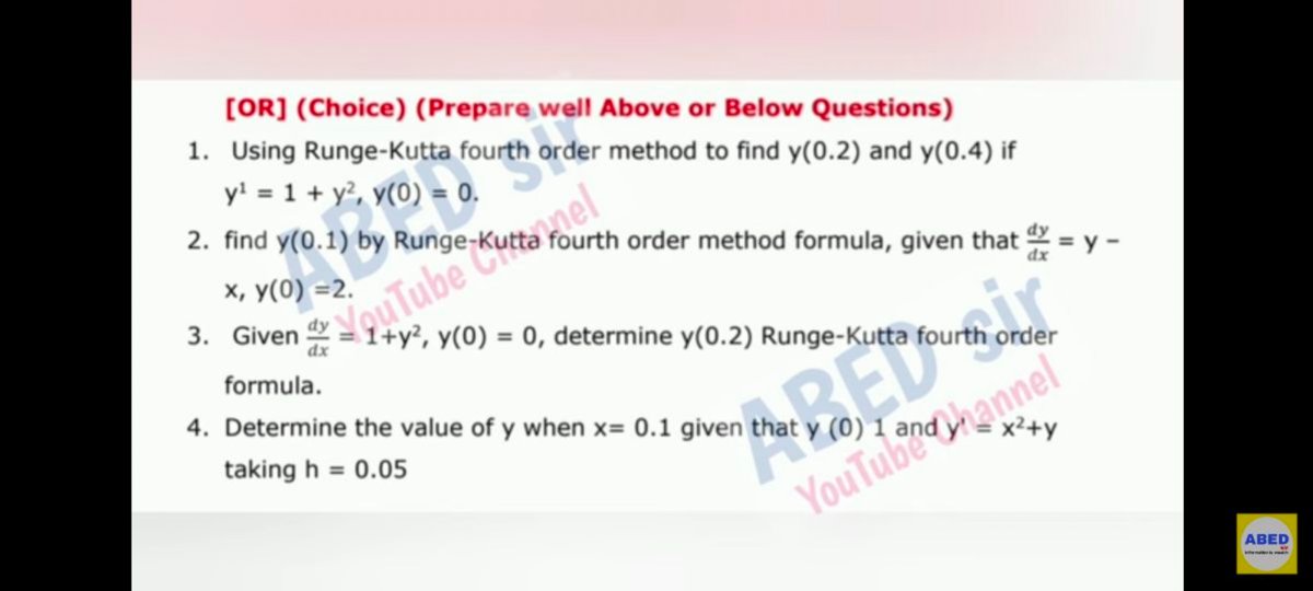 Here are four questions related to numerical methods for solving differen..