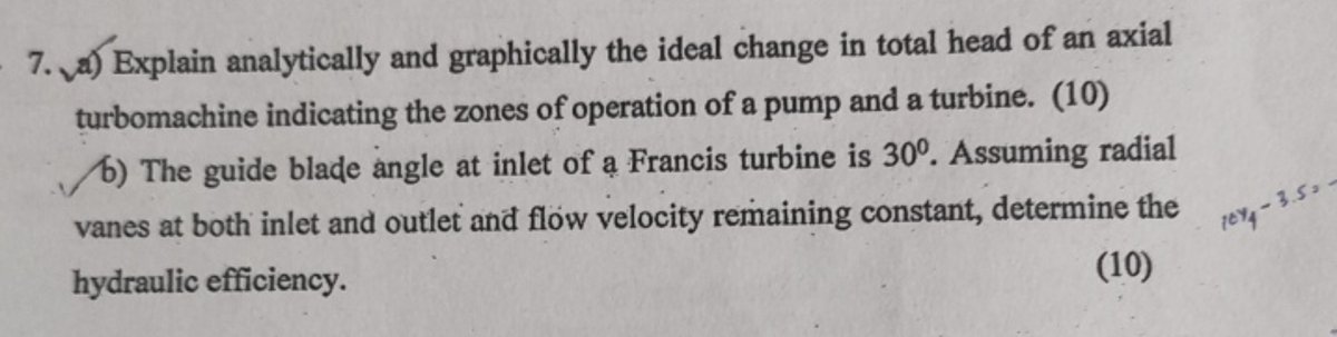 a) Explain analytically and graphically the ideal change in total head of..