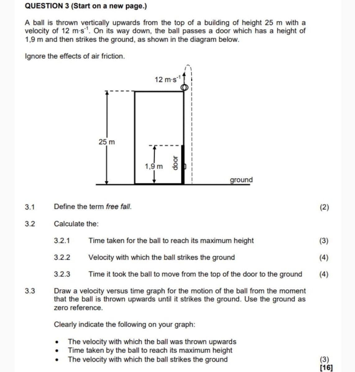 A ball is thrown vertically upwards from the top of a building of height
