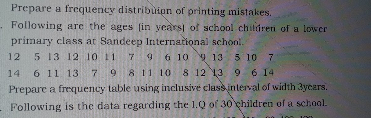 Prepare a frequency distribution table using inclusive class intervals of..