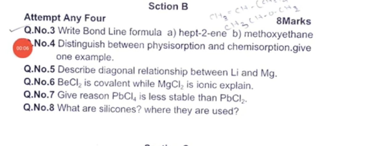 Attempt Any Four Section B Q.No.3 Write Bond Line formula a) hept-2-ene..