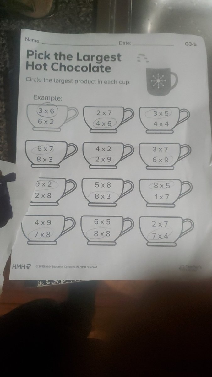Pick the Largest Hot Chocolate Circle the largest product in each cup. E..