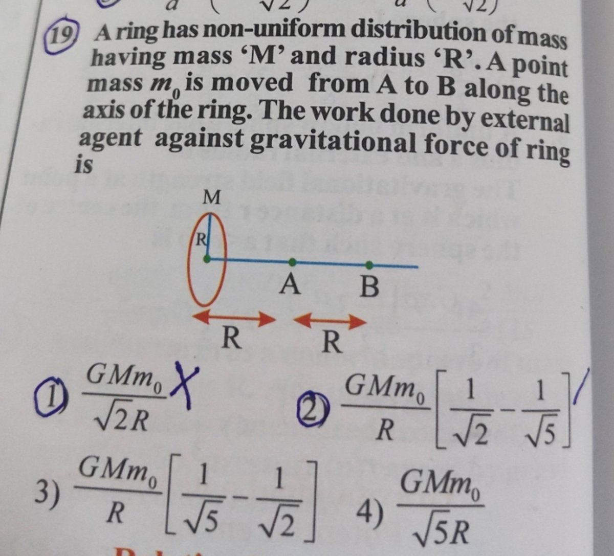 A ring has non-uniform distribution of mass having mass 'M' and radius 'R..