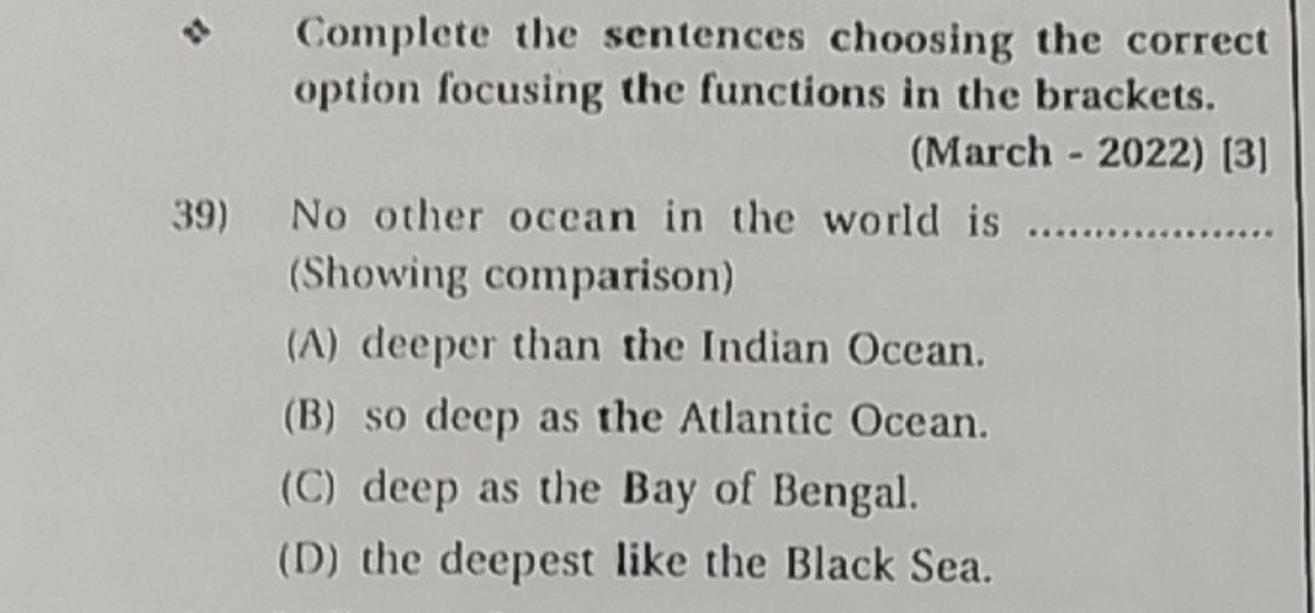 Complete the sentences choosing the correct option focusing the functions..