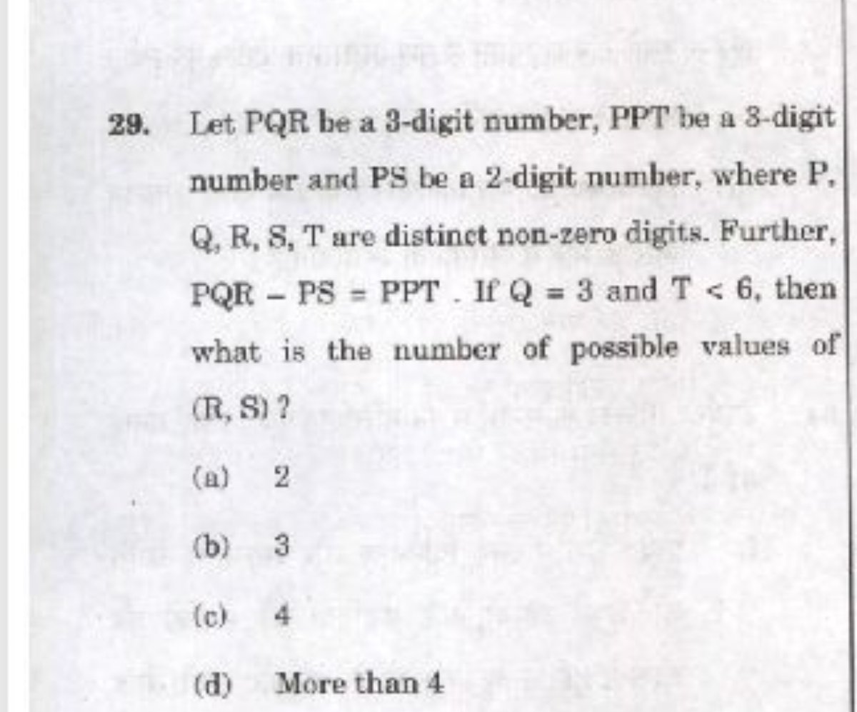 Let PQR be a 3-digit number, PPT be a 3-digit number and PS be a 2-digit