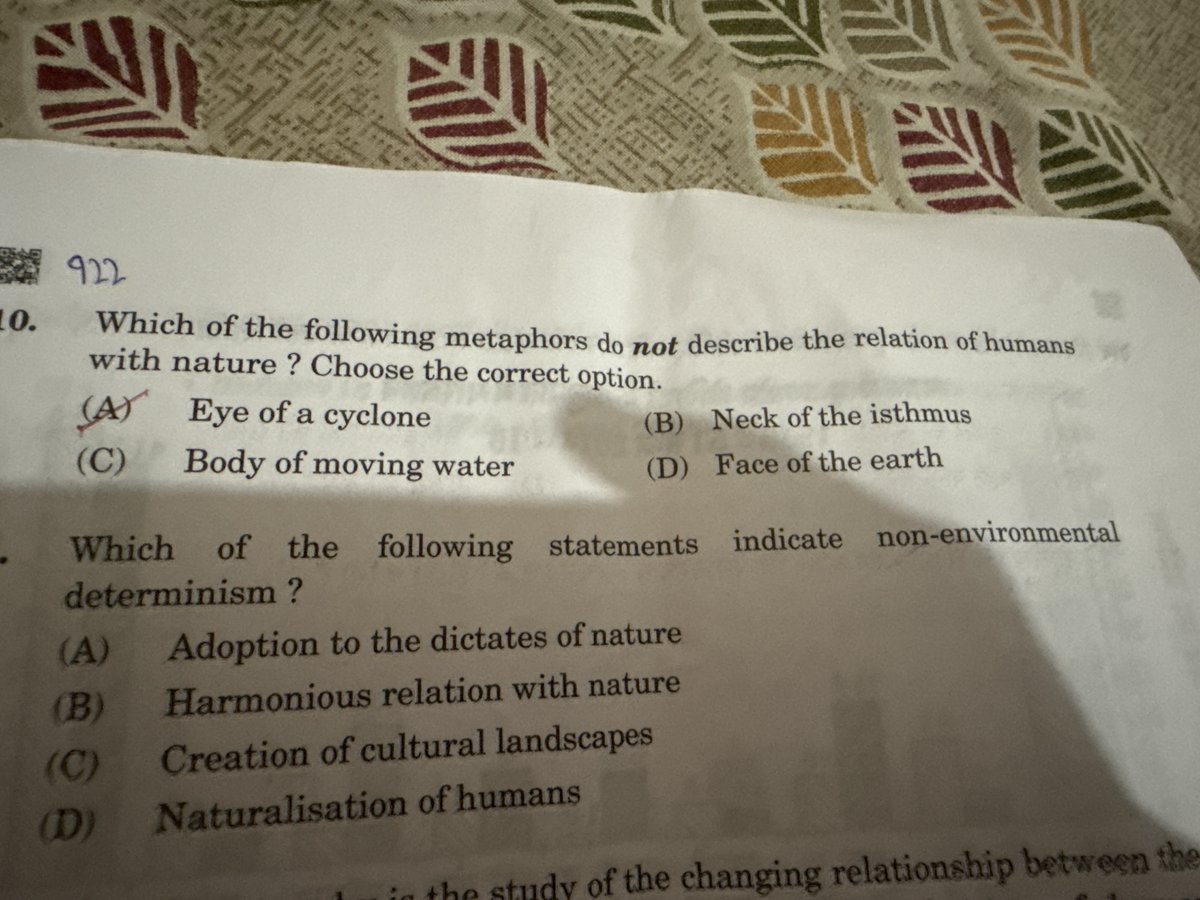 1. Which of the following metaphors do not describe the relation of human..