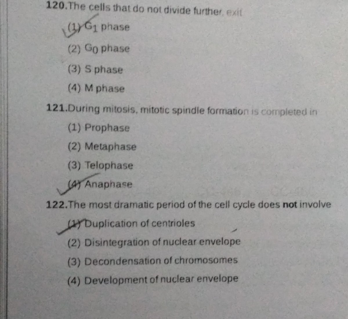 The cells that do not divide further, exit (1) G1 phase (2) G0 phase (3)
