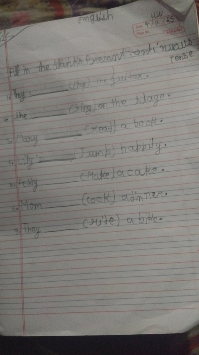 Fill in the blanks Present continuous Tense They __ (play) the guitar. S..