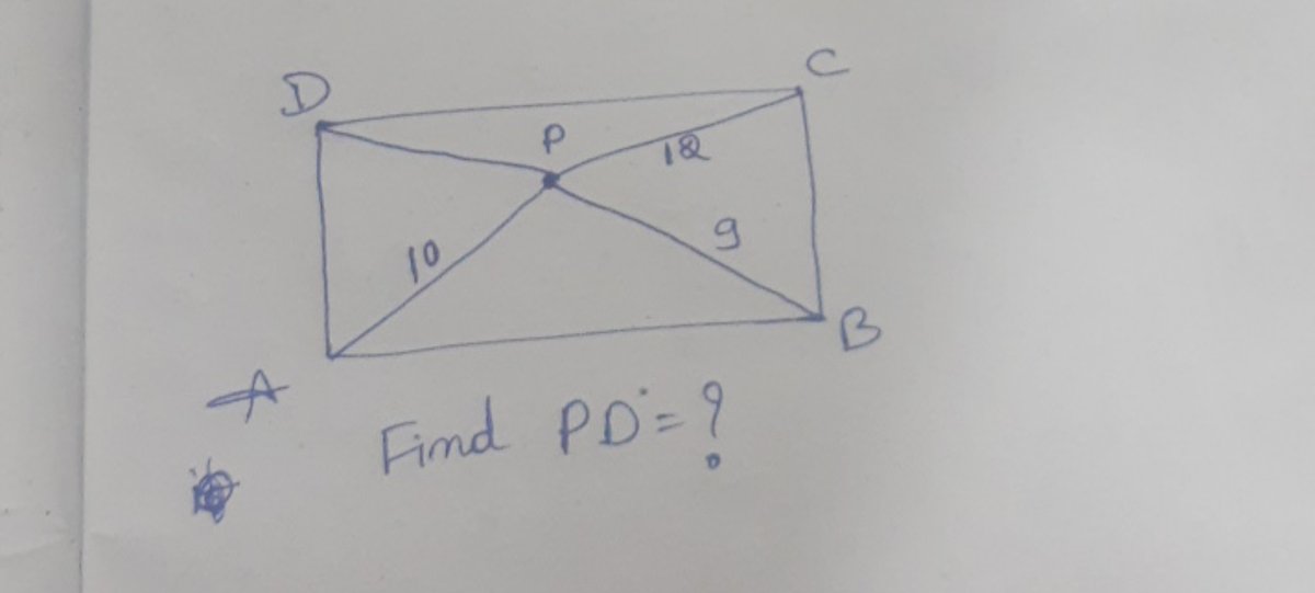 Given a rectangle ABCD and a point P inside it. The lengths of PA, PB, an..