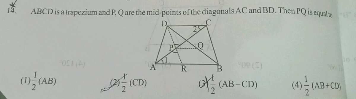 ABCD is a trapezium and P, Q are the mid-points of the diagonals AC and B..