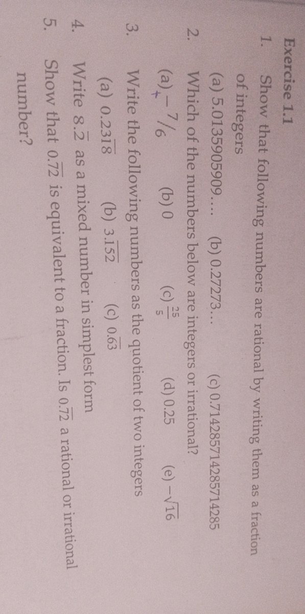 Exercise 1.1 Show that the following numbers are rational by writing the..