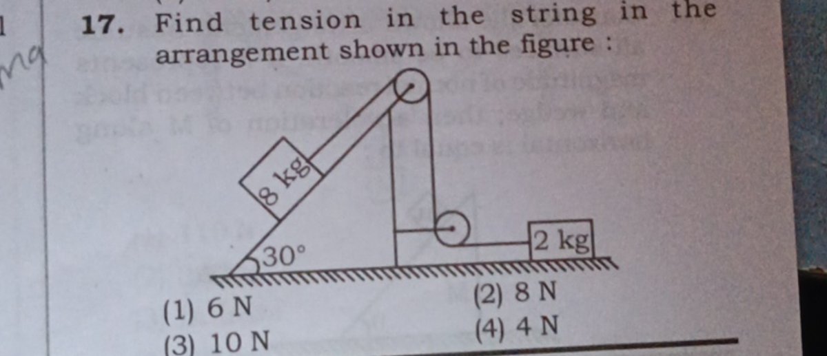 Find the tension in the string in the arrangement shown in the figure: