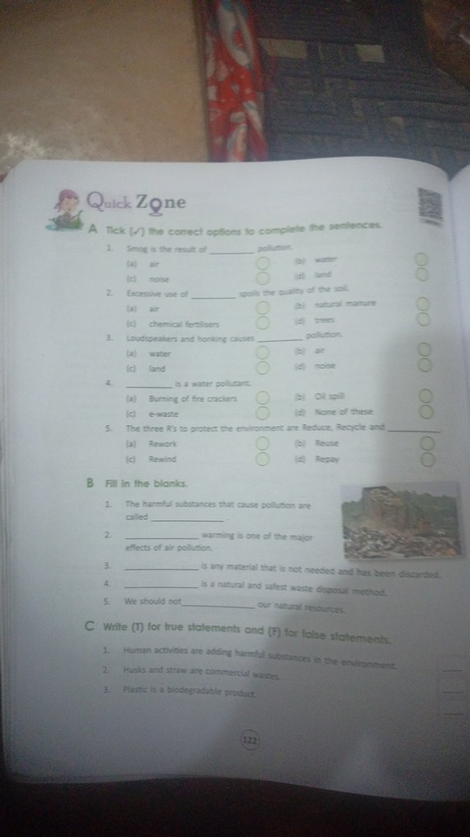 Quick Zone A. Tick ( ) the correct options to complete the sentences. S..