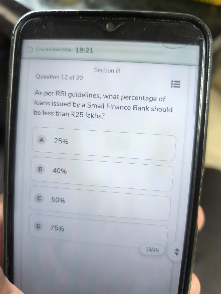 RBI Guidelines Question As per RBI guidelines, what percentage of loans