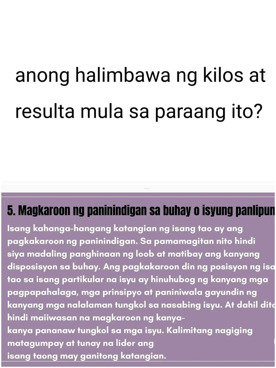 Anong halimbawa ng kilos at resulta mula sa paraang ito? Magkaroon ng pa..