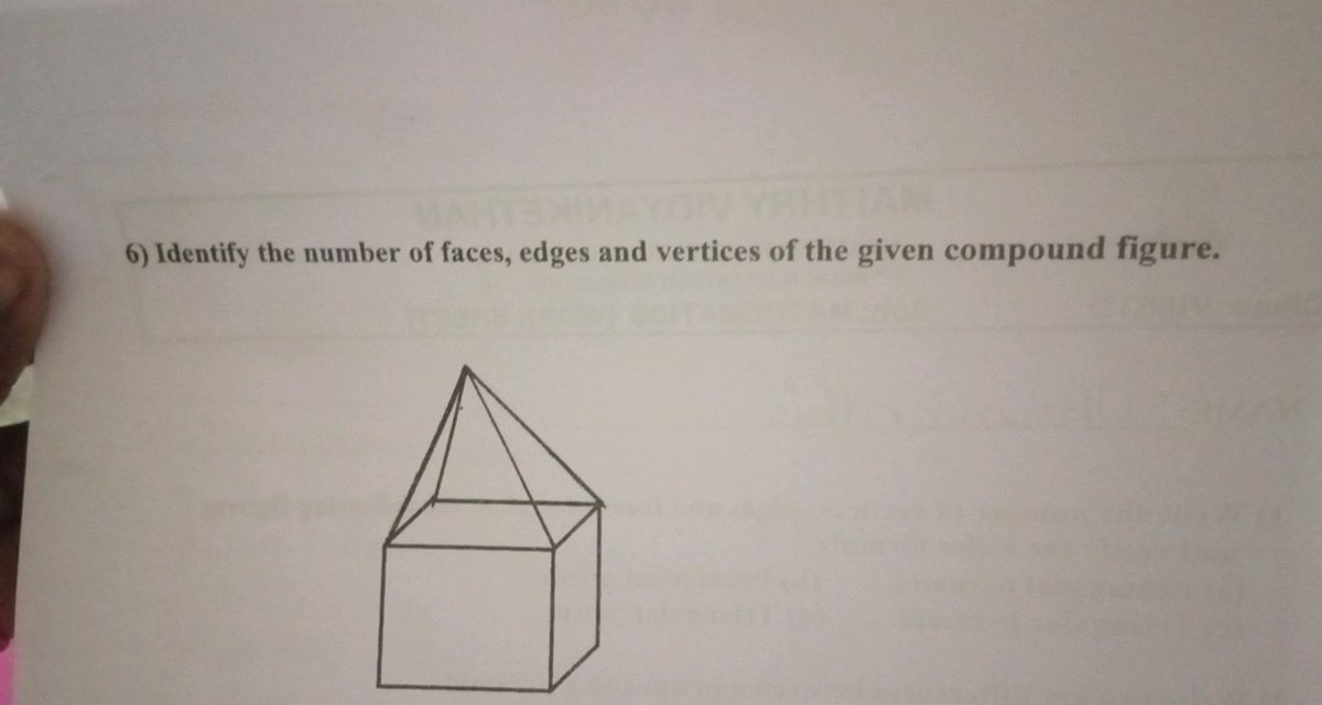 Identify the number of faces, edges and vertices of the given compound fi..