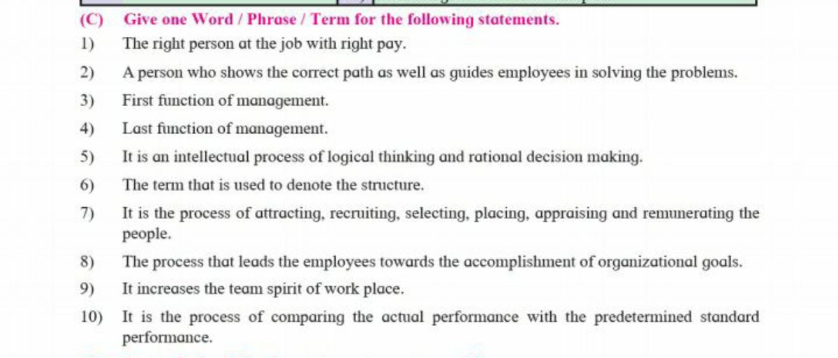 Give one Word / Phrase / Term for the following statements: The right pe..