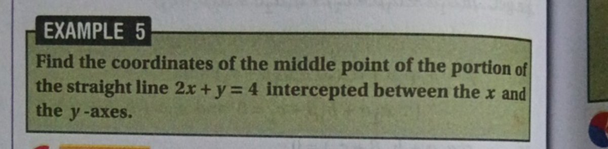 Find the coordinates of the middle point of the portion of the straight l..