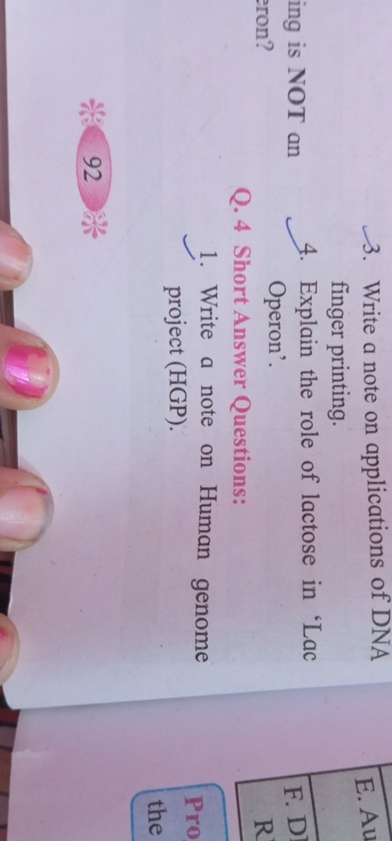 Q. 4 Short Answer Questions: Write a note on Human genome project (HGP).