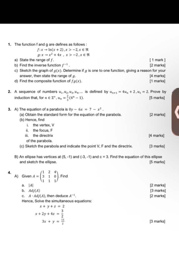 The functions f and g are defined as follows: f: x \to \ln(x+2), x > -..