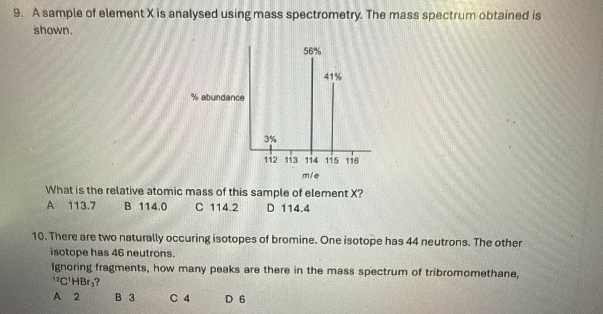 Question 9 A sample of element X is analysed using mass spectrometry. The..