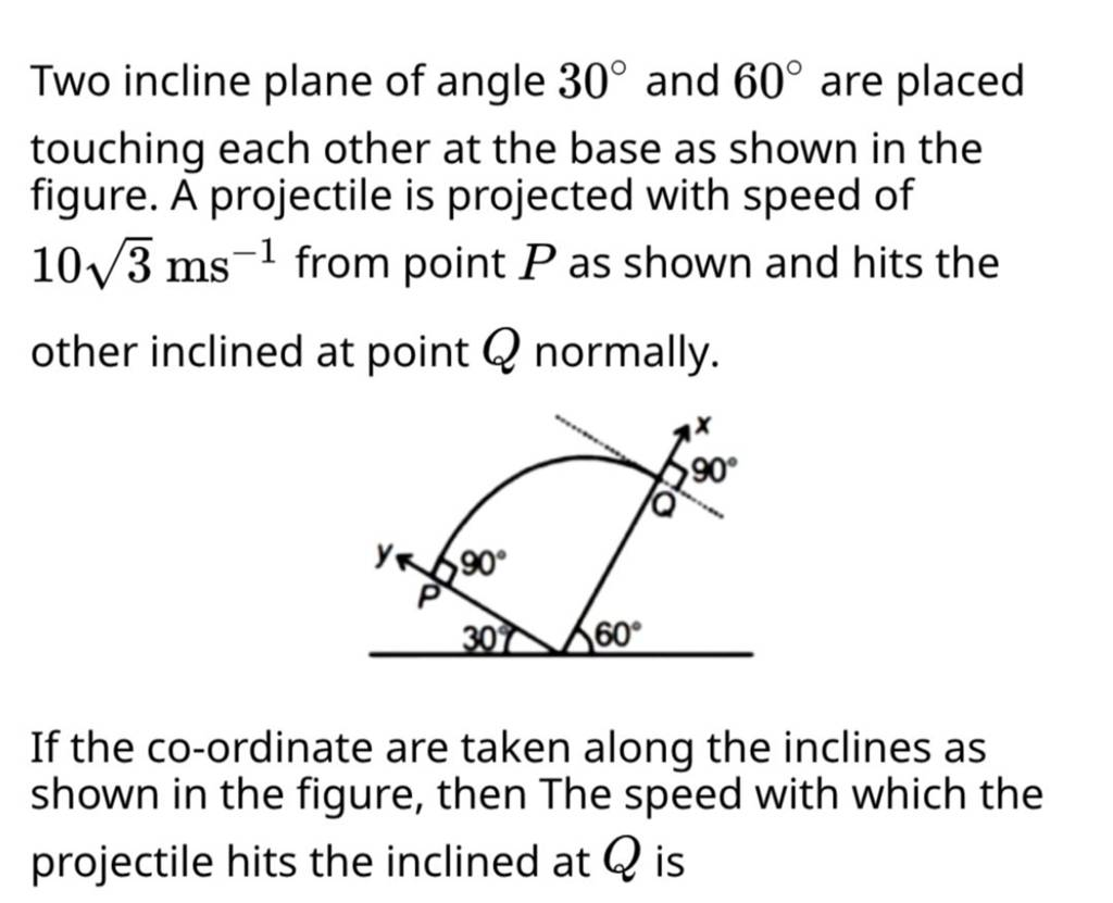 Question: Two incline planes of angles 30° and 60° are placed touching e..
