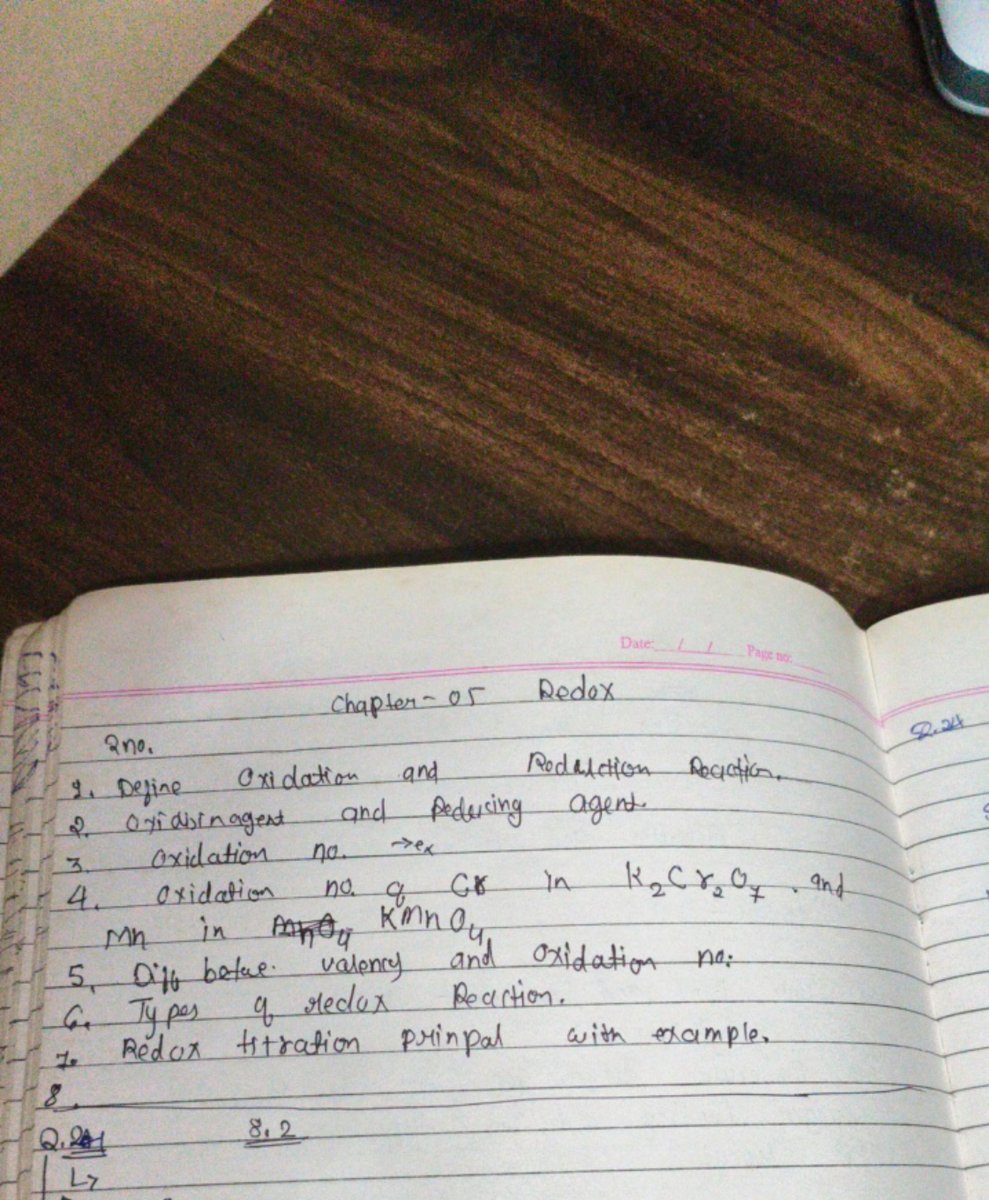 Chapter-05 Redox Define Oxidation and Reduction Reaction. Oxidising agen..