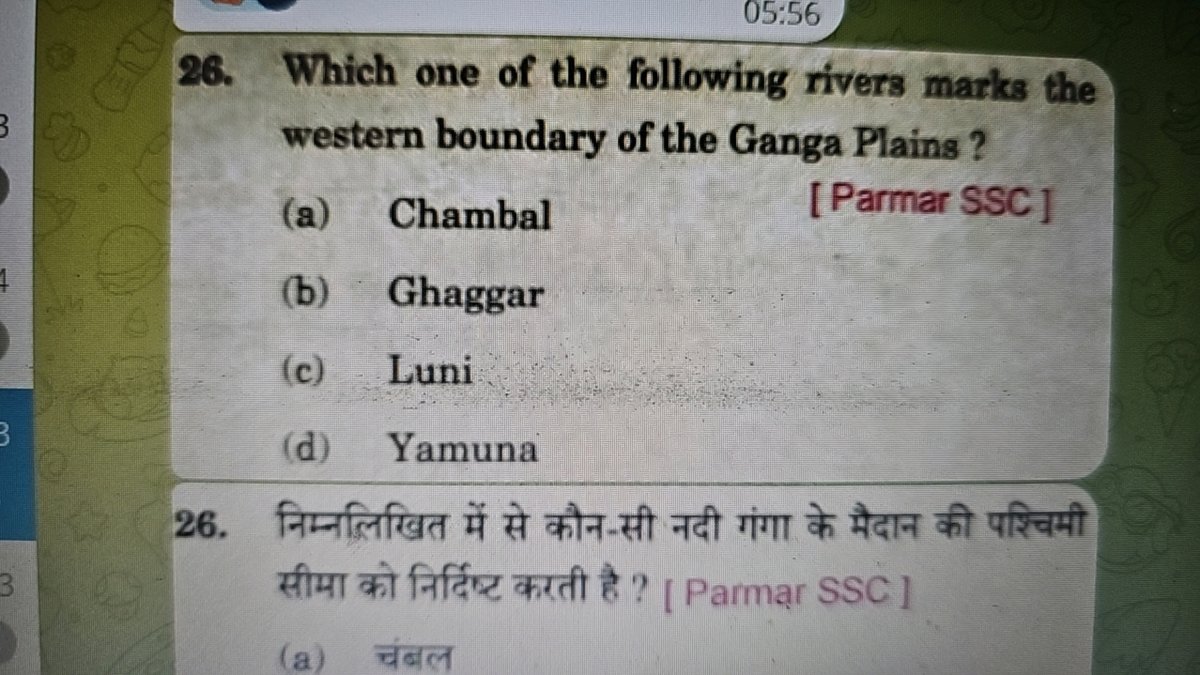 Which one of the following rivers marks the western boundary of the Ganga..