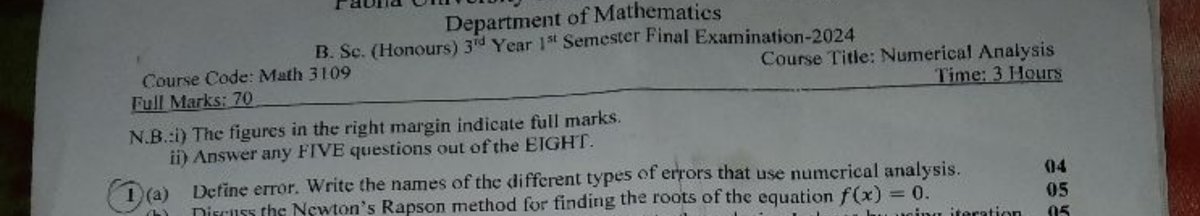 (a) Define error. Write the names of the different types of errors that u..