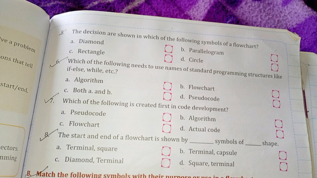 The decision are shown in which of the following symbols of a flowchart?