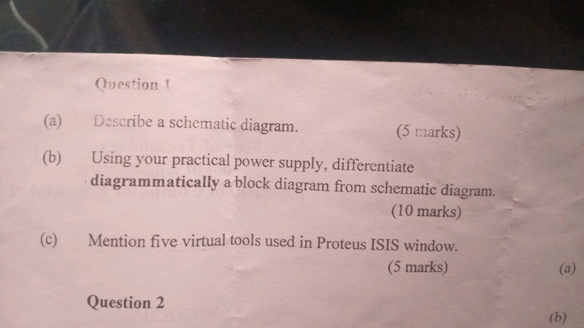 Question 1 (a) Describe a schematic diagram. (b) Using your practical p..