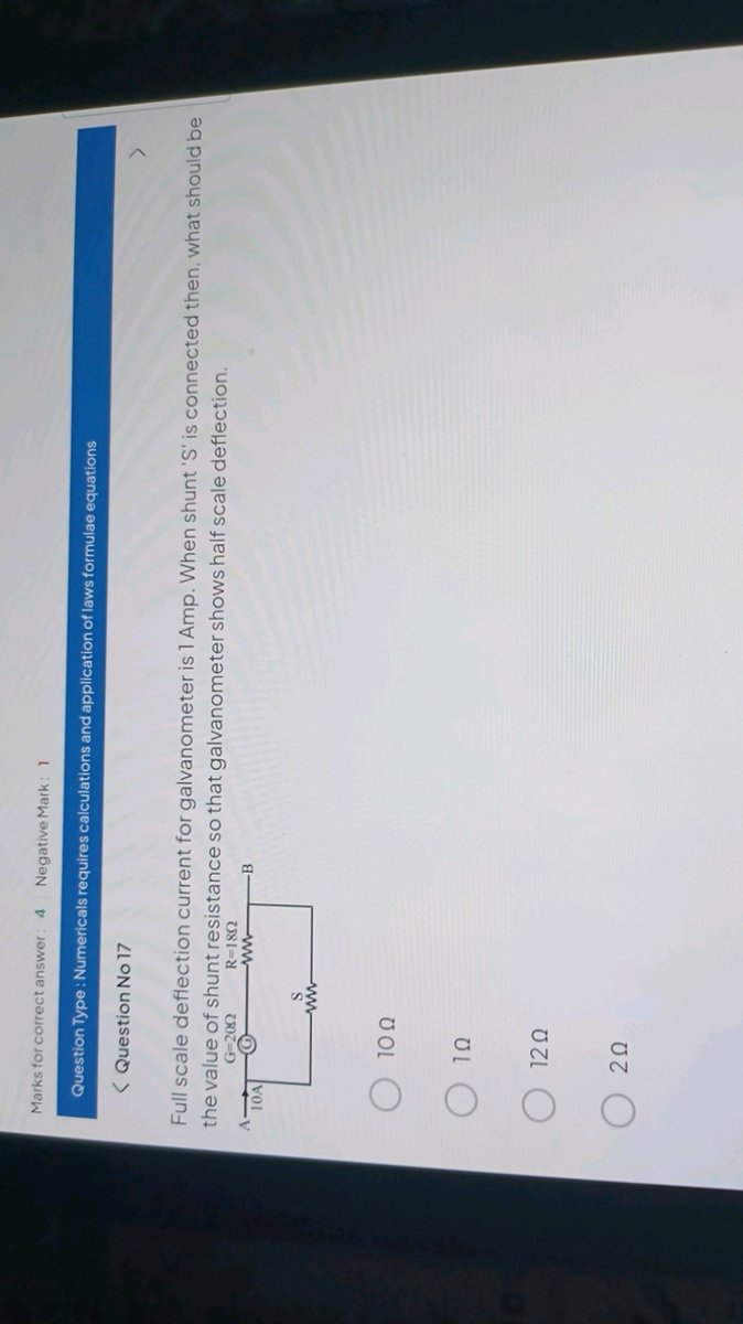 Full scale deflection current for galvanometer is 1 Amp. When shunt 'S' i..