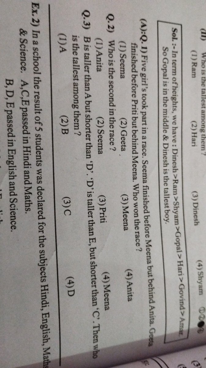 Here are a few questions based on logical reasoning: Q.1) Five girls too..