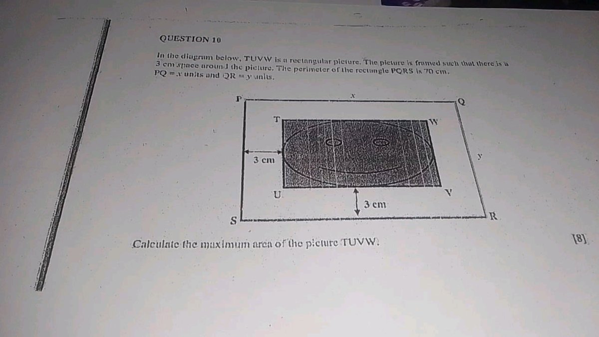 In the diagram below, TUVW is a rectangular picture. The picture is frame..