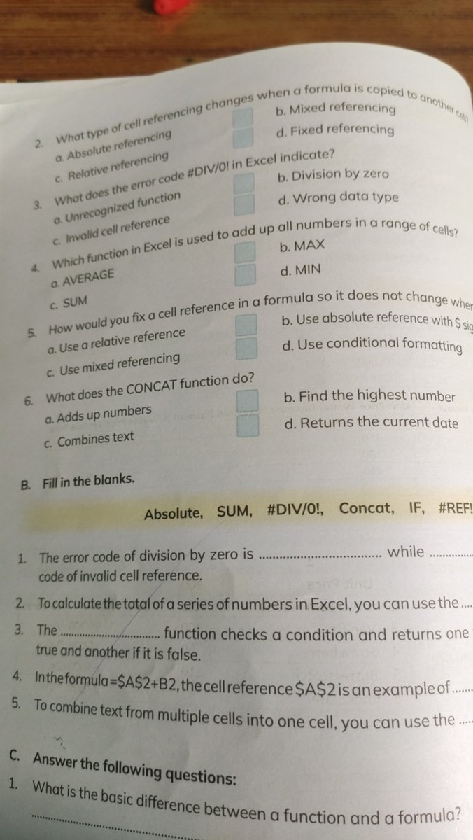 Here are the questions: A. Multiple Choice Questions: What type of cell..