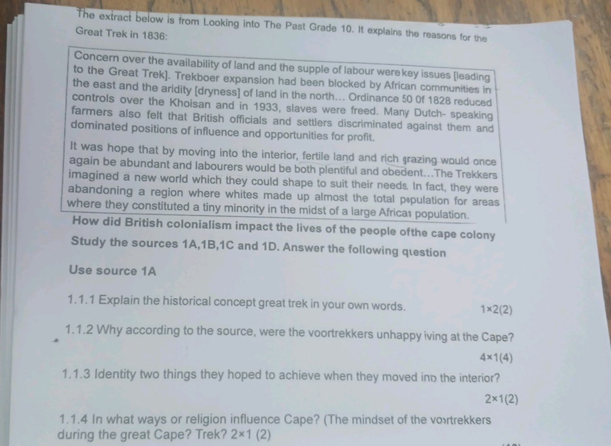 Extract from 'Looking into The Past', Grade 10: Reasons for the Great Tre..