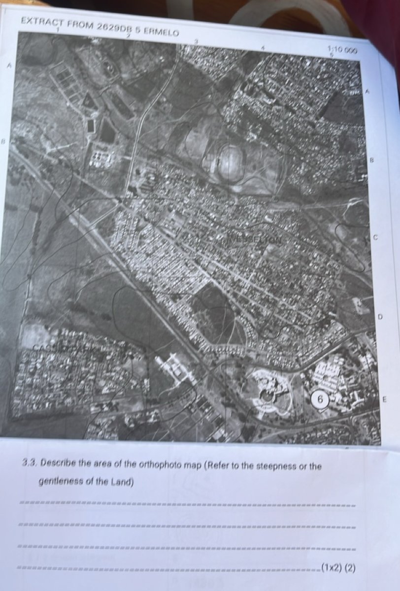 Describe the area of the orthophoto map (Refer to the steepness or the ge..