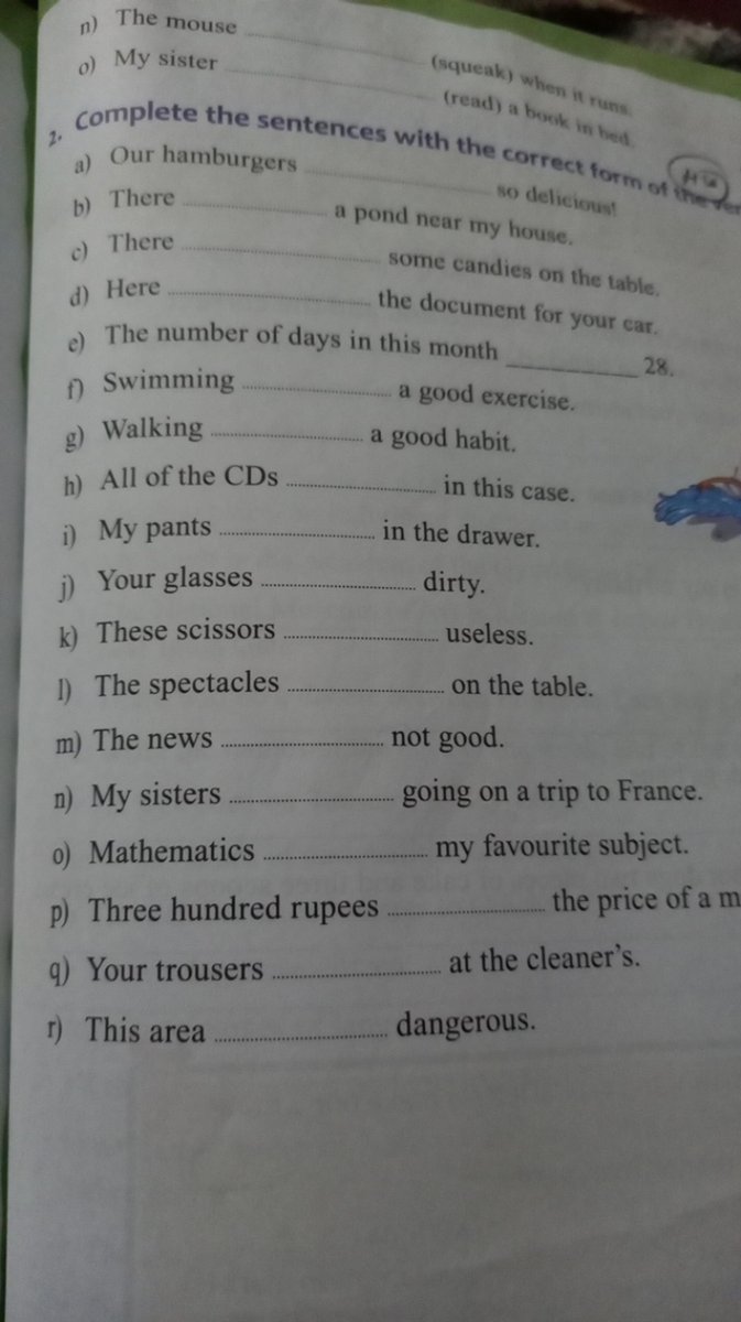Complete the sentences with the correct form of the verb. a) Our hamburg..