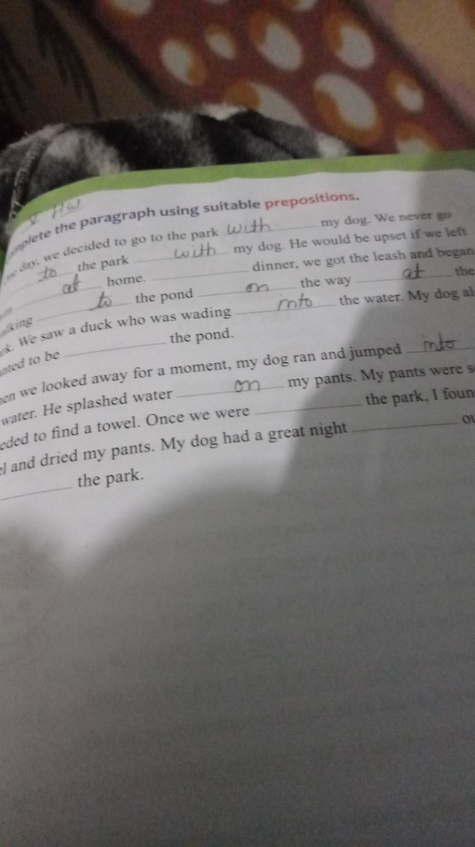 Complete the paragraph using suitable prepositions. One day, we decided